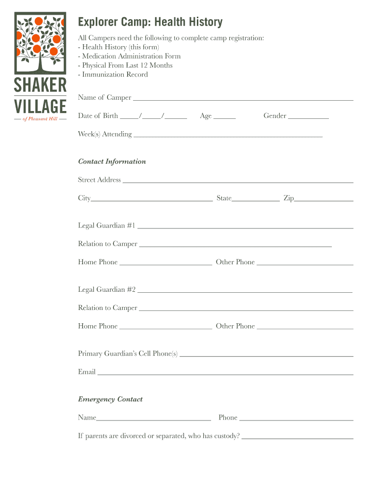 Fillable Online Camper Health History - PDF TemplatesJotForm Fax Email ...