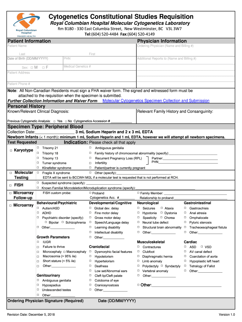 Fillable Online lmlabs phsa Prenatal Diagnosis Chromosome Analysis and ...