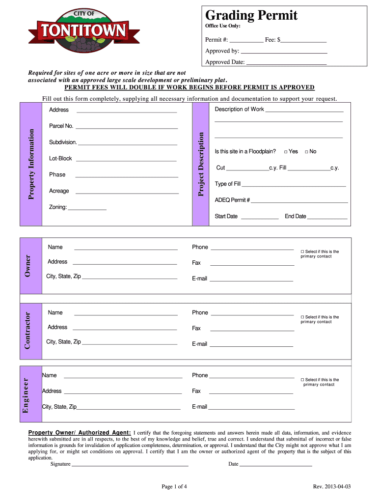 Fillable Online application for clearing, filling and grading permit ...