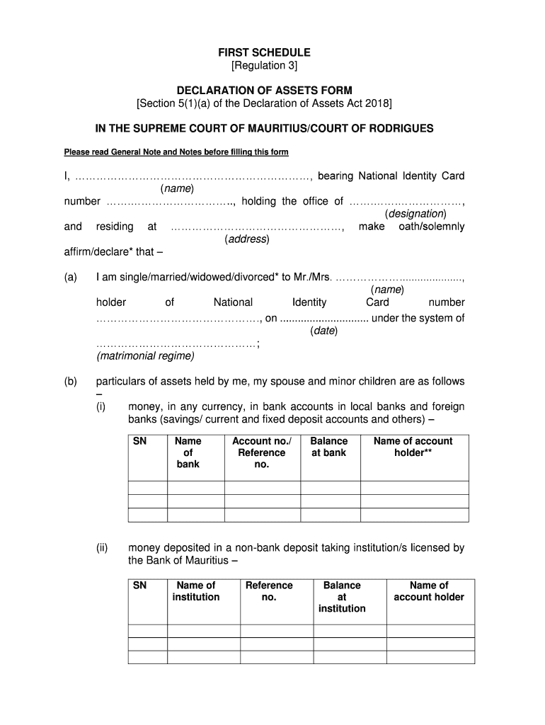Fillable Online declaration of assets act declaration of assets act ...