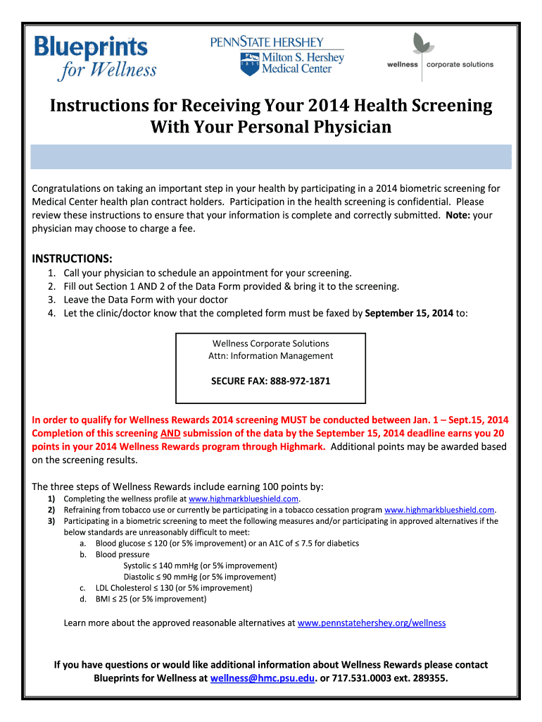 Fillable Online Instructions for Receiving Your Biometric Health ...