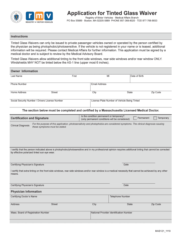 Tint Waiver Massachusetts - Fill Online, Printable, Fillable, Blank ...
