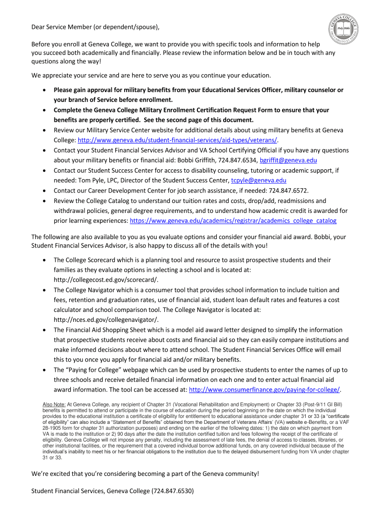 Fillable Online Military Enrollment Certification Request - Geneva ...