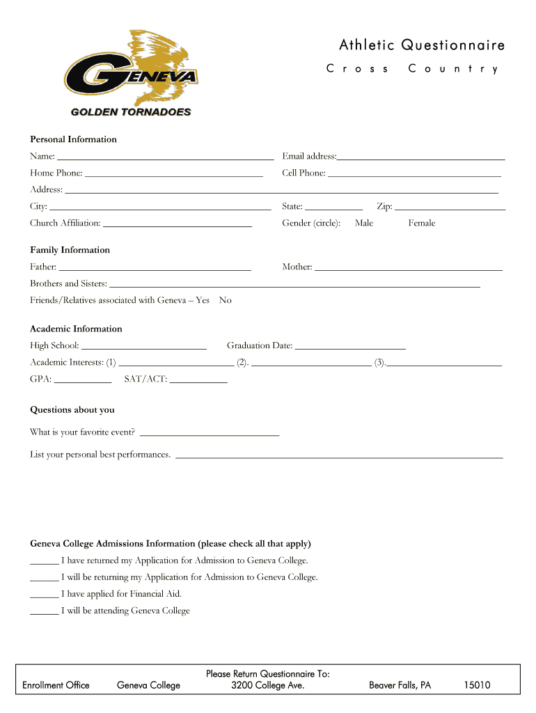 Fillable Online Athlet ic Questionnaire Fax Email Print - pdfFiller