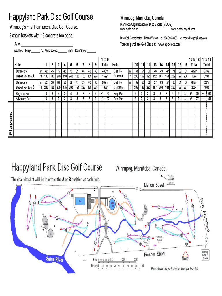 Fillable Online Happyland Park Disc Golf Course Scorecard. Happyland ...