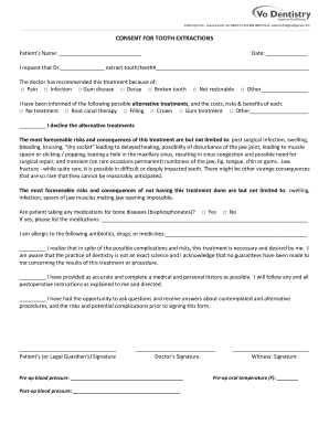 Fillable Online CONSENT FOR TOOTH EXTRACTIONS - Vo Dentistry Fax Email ...