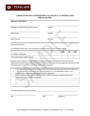 Fillable Online Laboratory Decommissioning Clearance Authorization Fax ...