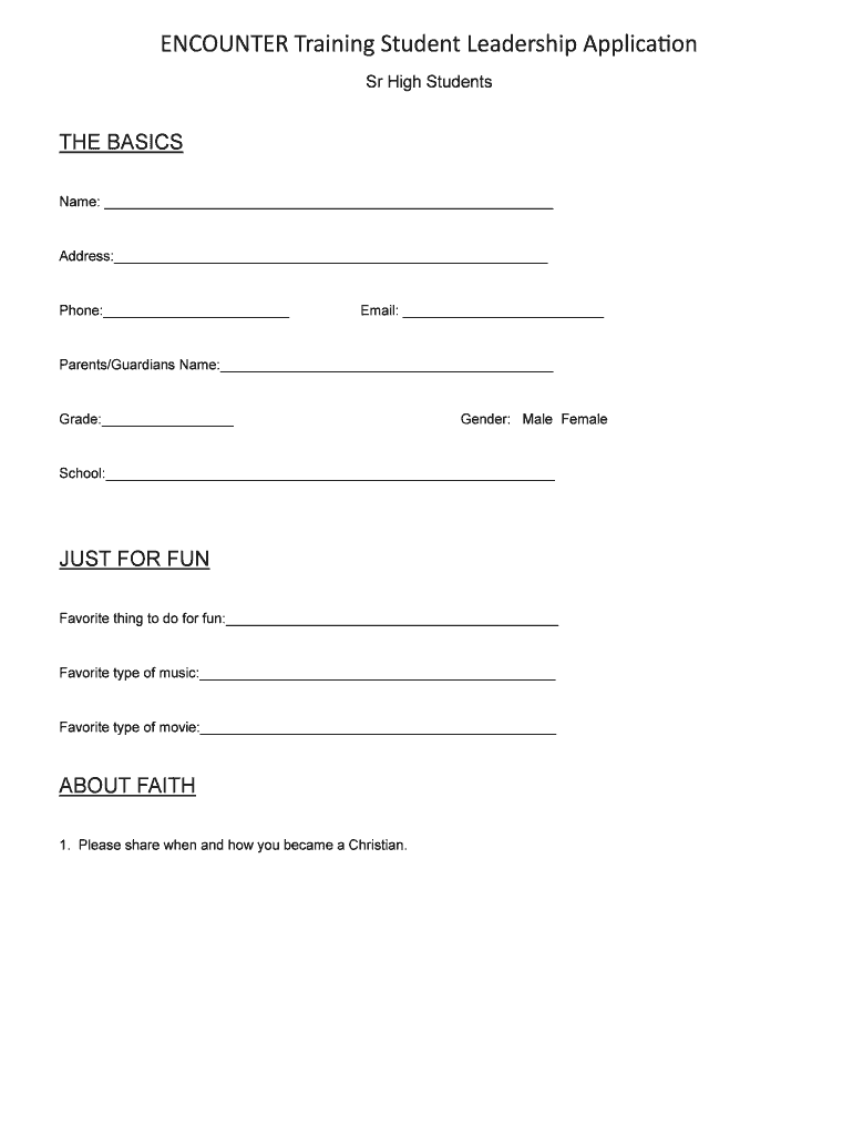 Fillable Online ENCOUNTER Training Student Leadership Application Fax ...