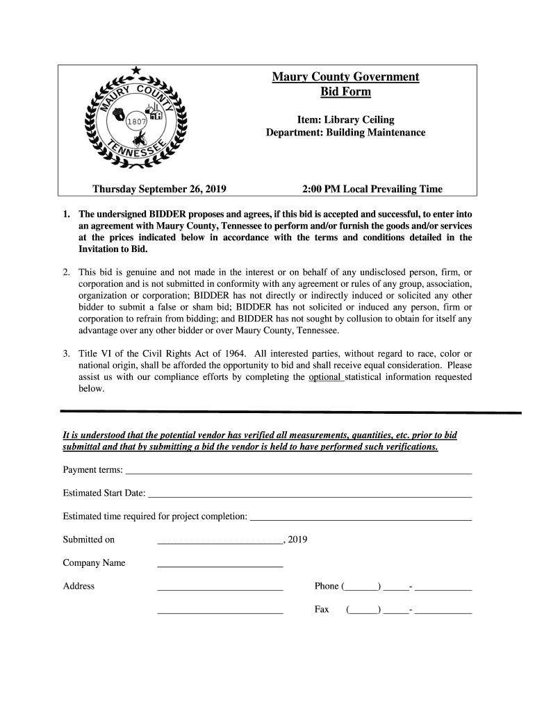 Fillable Online Proposal Contract Template (Sample Bid Book) - TN.gov ...