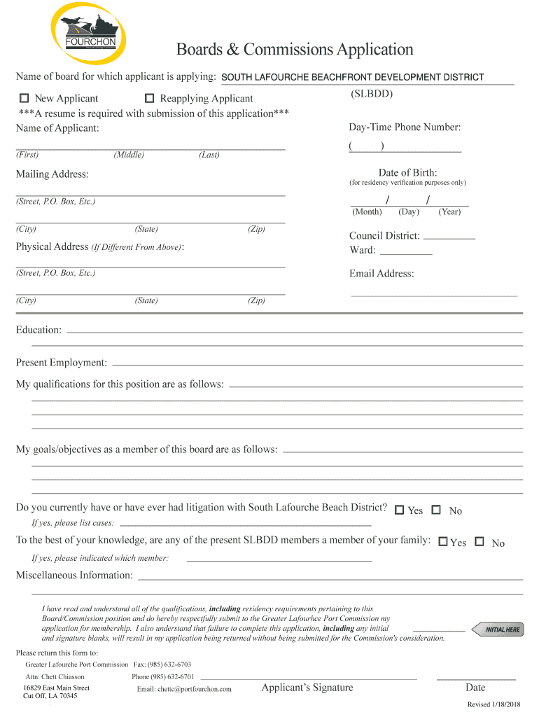 Fillable Online Boards & Commissions Application - Greater Lafourche Port ... Fax Email Print ...