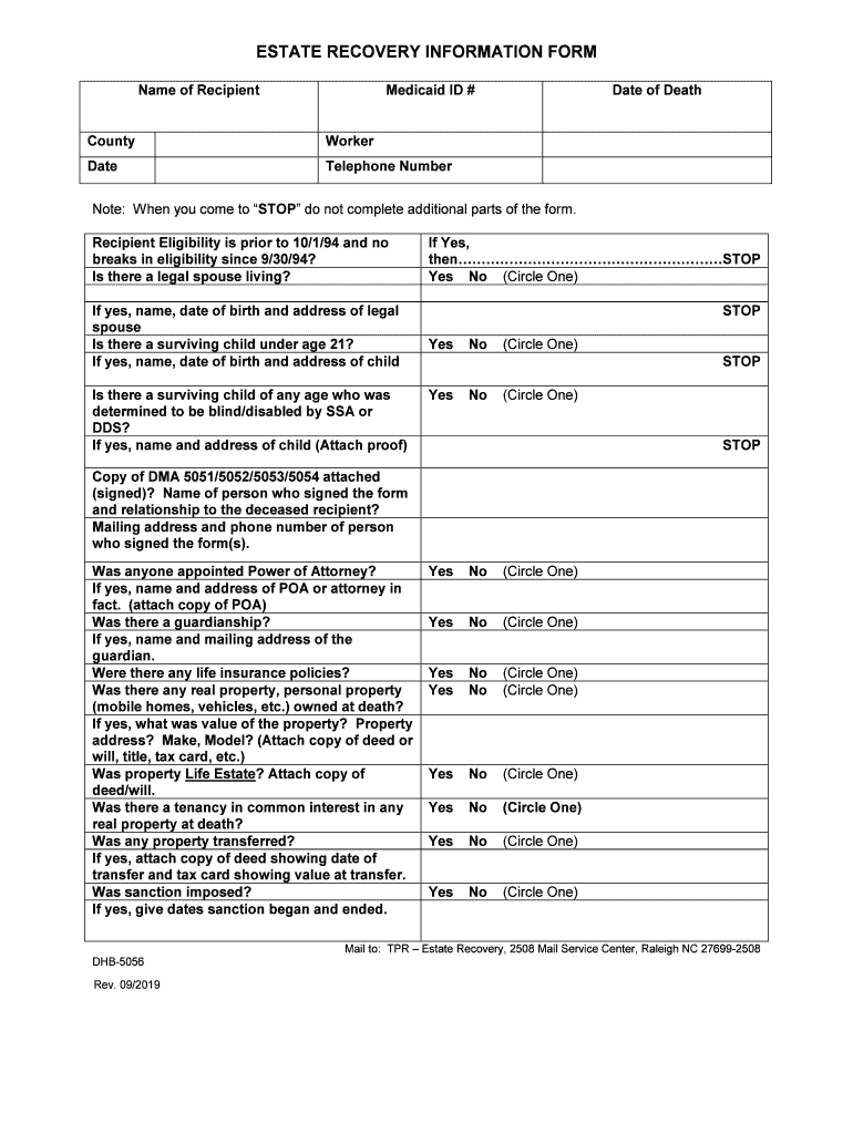 Fillable Online ESTATE RECOVERY INFORMATION FORM Fax Email Print ...