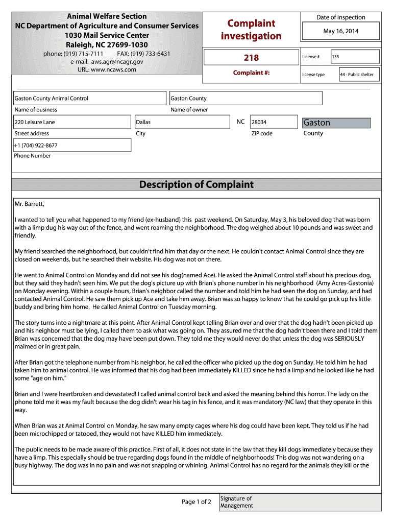 Description of Complaint Complaint investigation: Fill out & sign ...