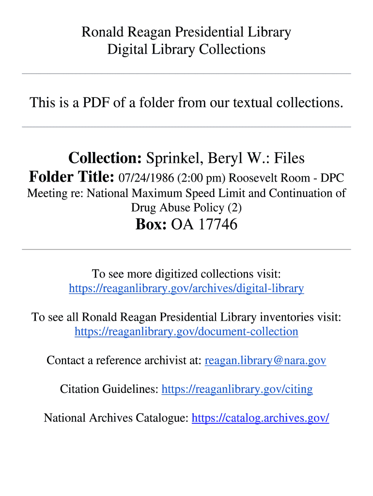 Fillable Online Collection: Sprinkel, Beryl W.: Files Box: OA 17746 ...