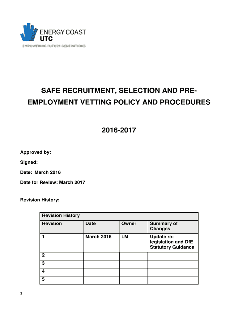 Fillable Online safe recruitment, selection and pre- employment vetting ...
