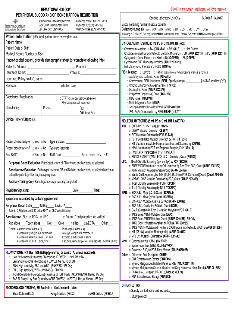 Fillable Online PERIPHERAL BLOOD AND/OR BONE MARROW REQUISITION Fax ...