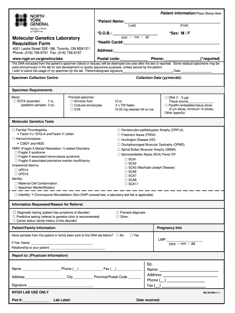 Fillable Online Molecular Genetics Laboratory Requisition Form - Kingston ... Fax Email Print ...