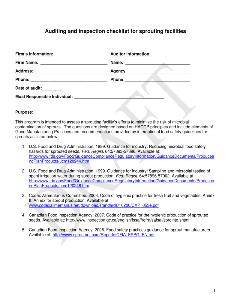 Fillable Online Auditing and inspection checklist for sprouting ...