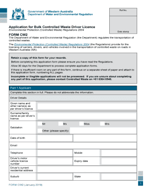 Fillable Online Application for Bulk Controlled Waste Driver Licence ...