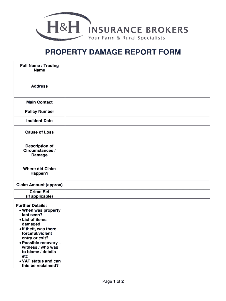 Fillable Online hhinsurancebrokers co property damage report form - H&H ...