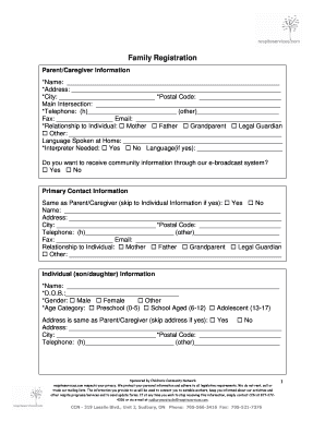 Fillable Online Family Profile - Registration Form Fax Email Print ...