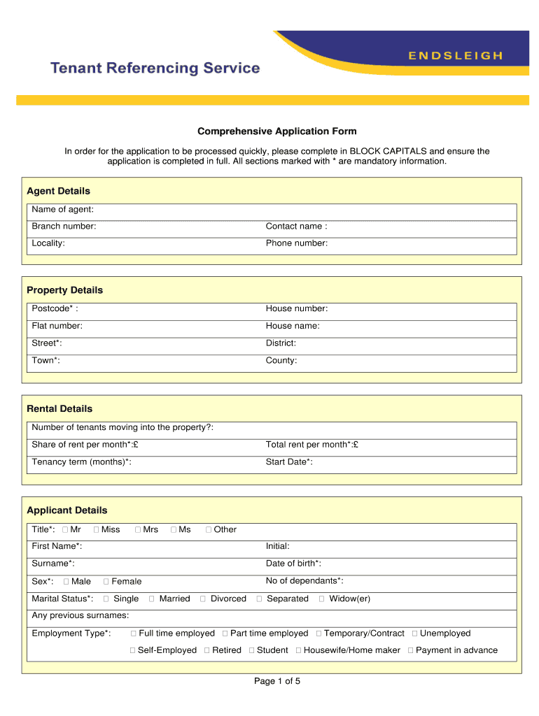 Comprehensive Tenancy Application Form - Blank Fillable Template | Fill ...