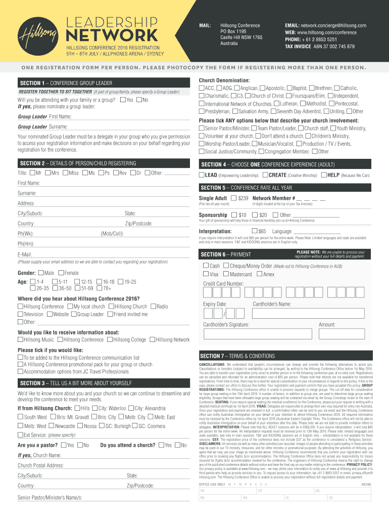 Fillable Online one registration form per person. please photocopy the ...