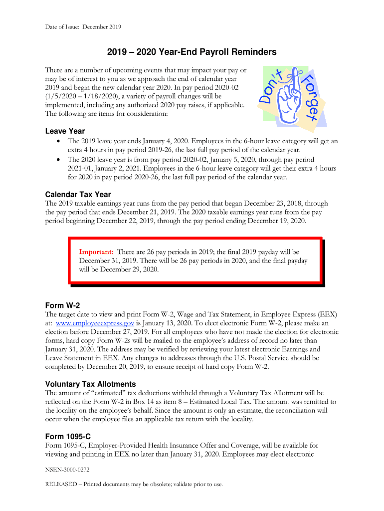 Fillable Online searchpub nssc nasa 20192020 Year-End Payroll Reminders ...