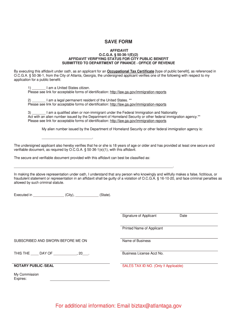 Fillable Online city of atlanta save affidavit 2021 Fax Email Print - pdfFiller