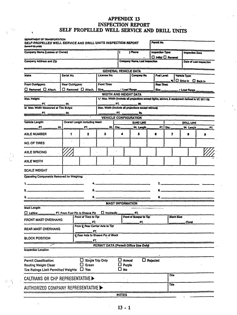Fillable Online dot ca Appendix 13 Inspection Report Self Propelled ...