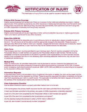 Fillable Online NOTIFICATION OF INJURY Starr Indemnity and Liability ...