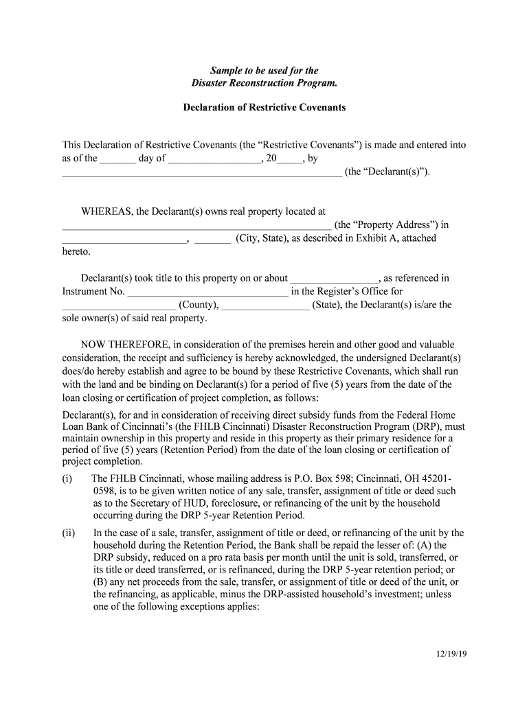 Fillable Online declaration of restrictive covenants - Baltimore ...
