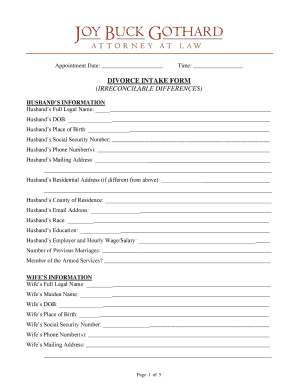 Fillable Online DIVORCE INTAKE FORM (IRRECONCILABLE DIFFERENCES) Fax ...