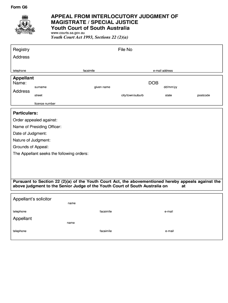 Fillable Online Form G6 Appeal from Interlocutory Judgment of ...