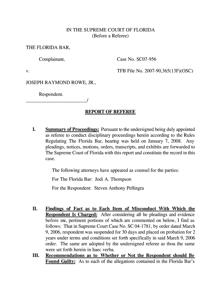 Fillable Online SC08-242 The Florida Bar v. Rowe, Jr. - Florida Supreme ...