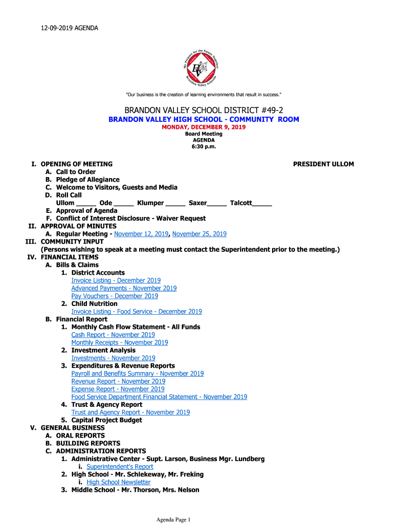 Fillable Online brandonvalley k12 sd BRANDON VALLEY SCHOOL DISTRICT #49 ...