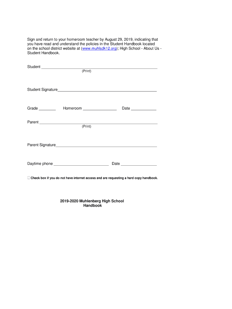 Fillable Online Sign and return to your homeroom teacher by August 29 ...