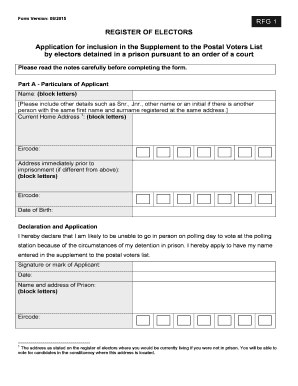 Fillable Online RFG 1 Application for inclusion in the Supplement to ...
