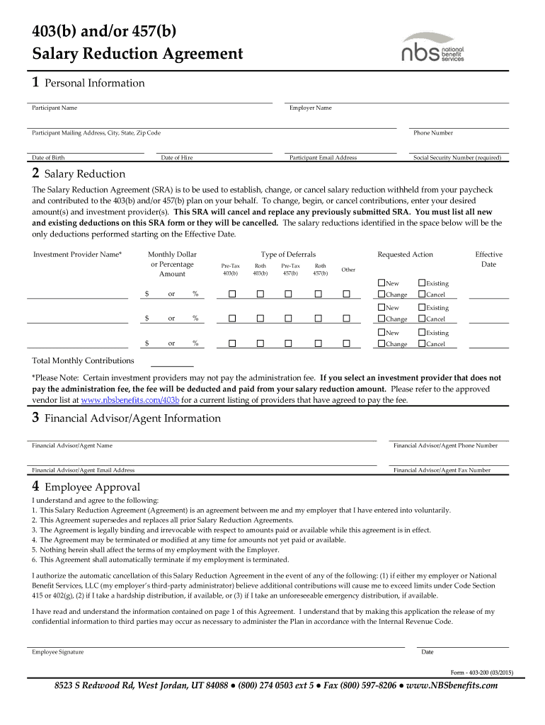 Fillable Online 403(b) Salary Reduction Agreement - Taft College Fax Email Print - pdfFiller