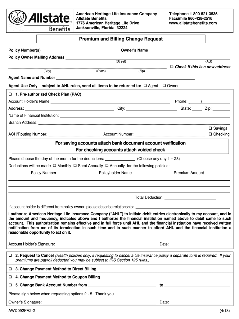 Fillable Online Premium and Billing Change Request - MGM Benefits Group ...