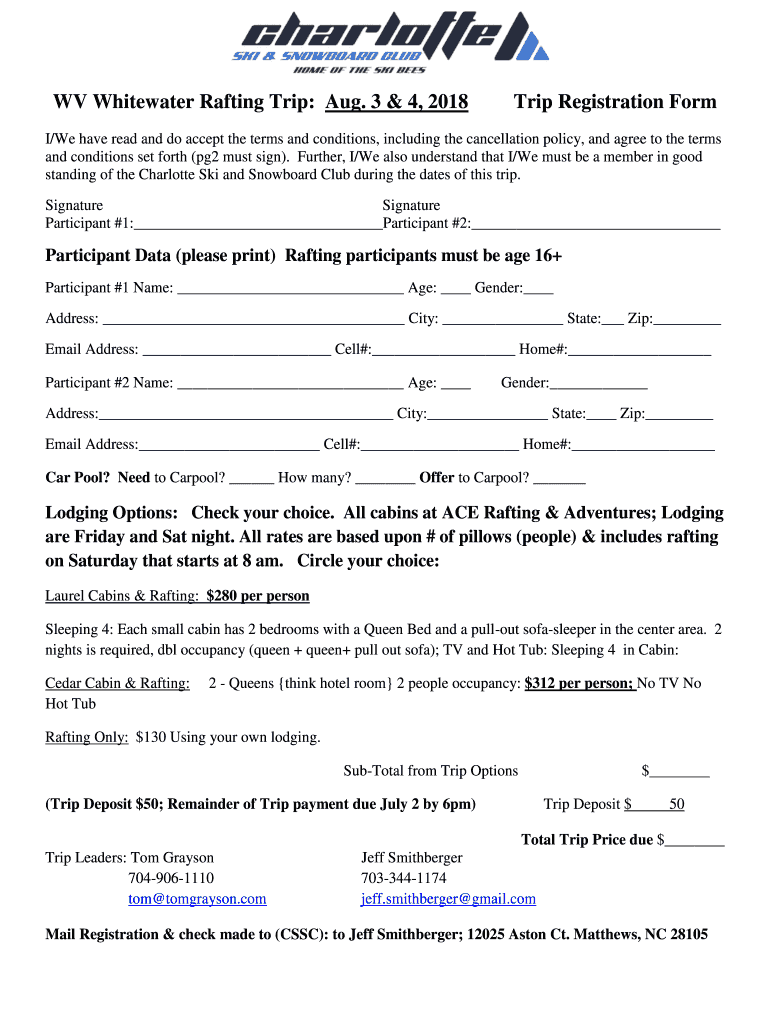 Fillable Online Whitewater Rafting - Rafting - Adventures on the Gorge ...