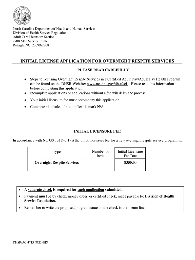 Fillable Online NC DHHS: Licensure - North Carolina Department of ...