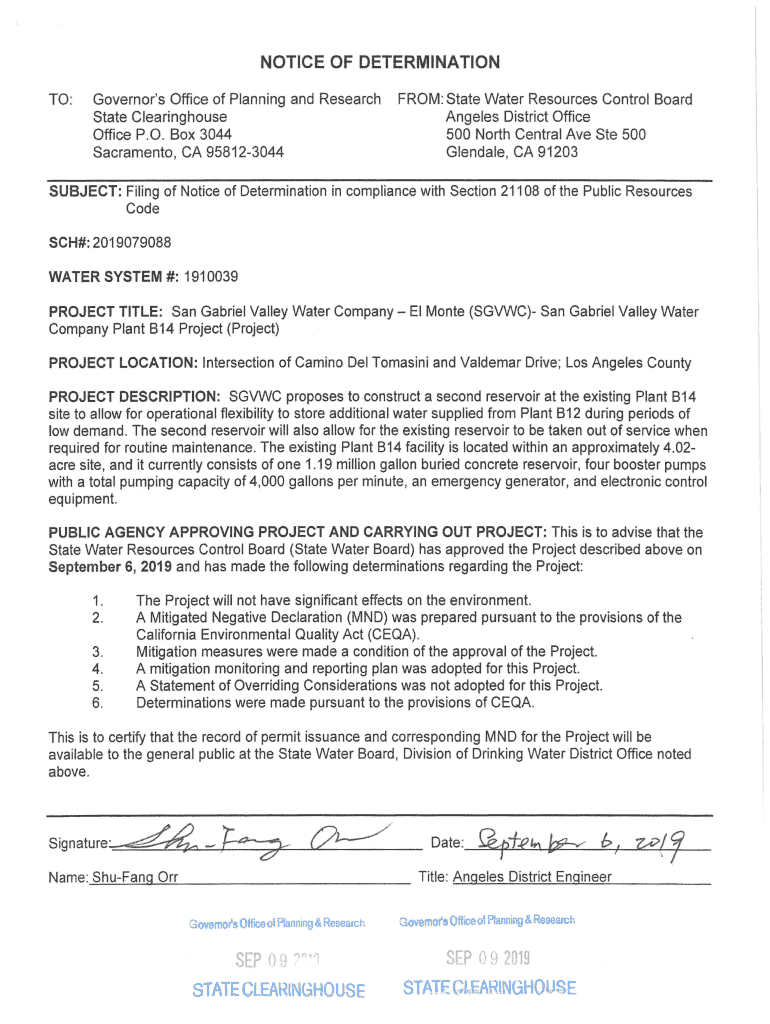 Fillable Online Notice of Determination - Governor's Office of Planning ...