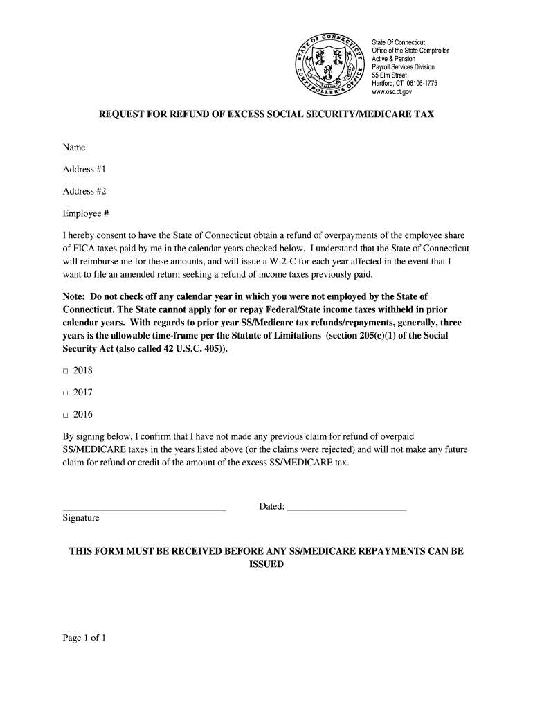 Fillable Online REQUEST FOR REFUND OF EXCESS SOCIAL SECURITY/MEDICARE ...