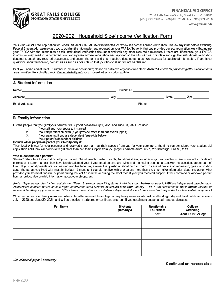 Fillable Online finaid gfcmsu Financial Aid Forms - Financial AidGreat Falls College MSU Fax ...