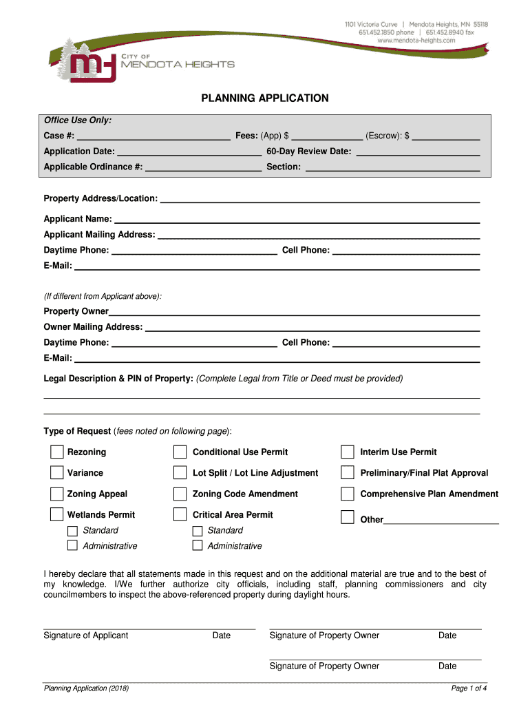 Fillable Online Planning Application - Mendota Heights Fax Email Print - pdfFiller