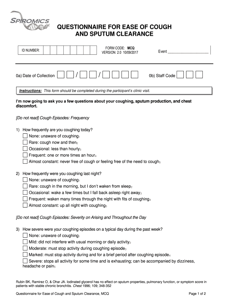 Fillable Online questionnaire for ease of cough and sputum ...
