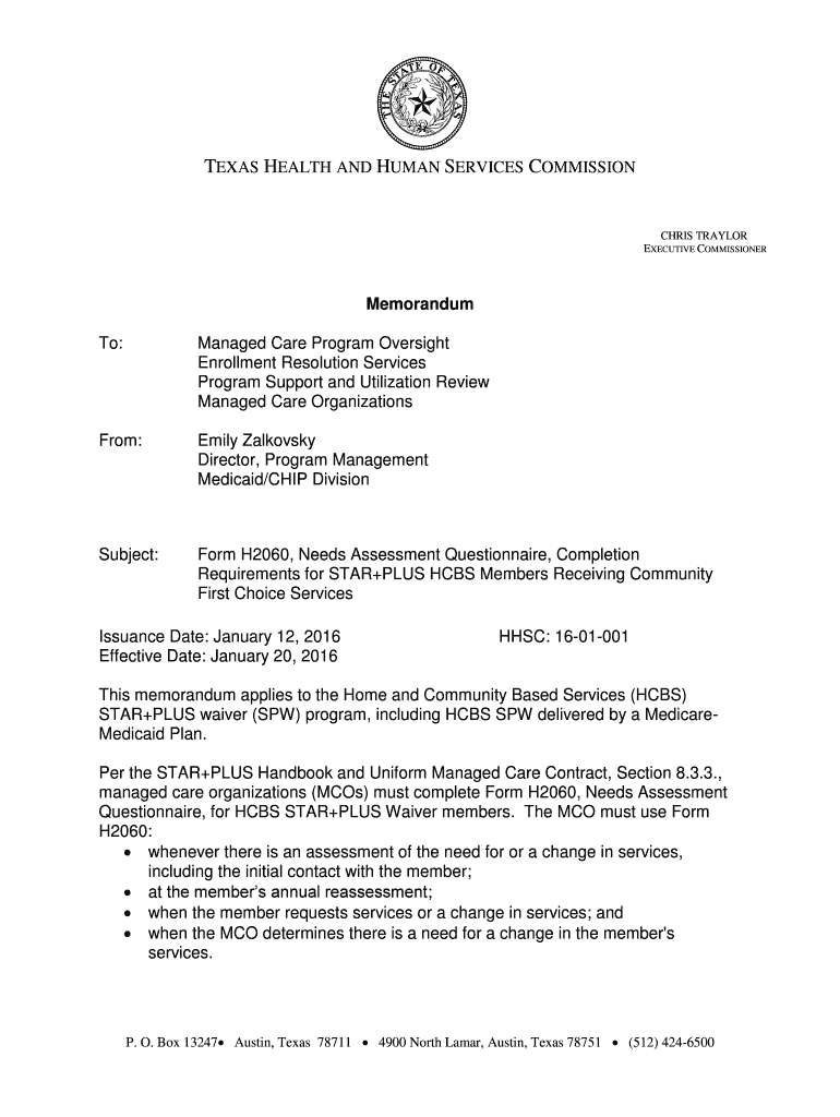 Fillable Online HHSC 16-01-001, Form H2060, Needs Assessment ...