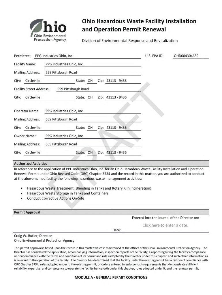Fillable Online ho Modified Ohio Hazardous Waste Facility Installation ...