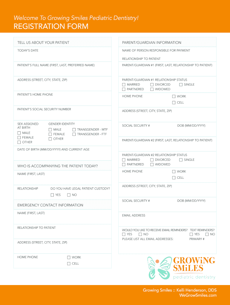 Fillable Online Welcome To Growing Smiles Pediatric Dentistry! HEALTH ...