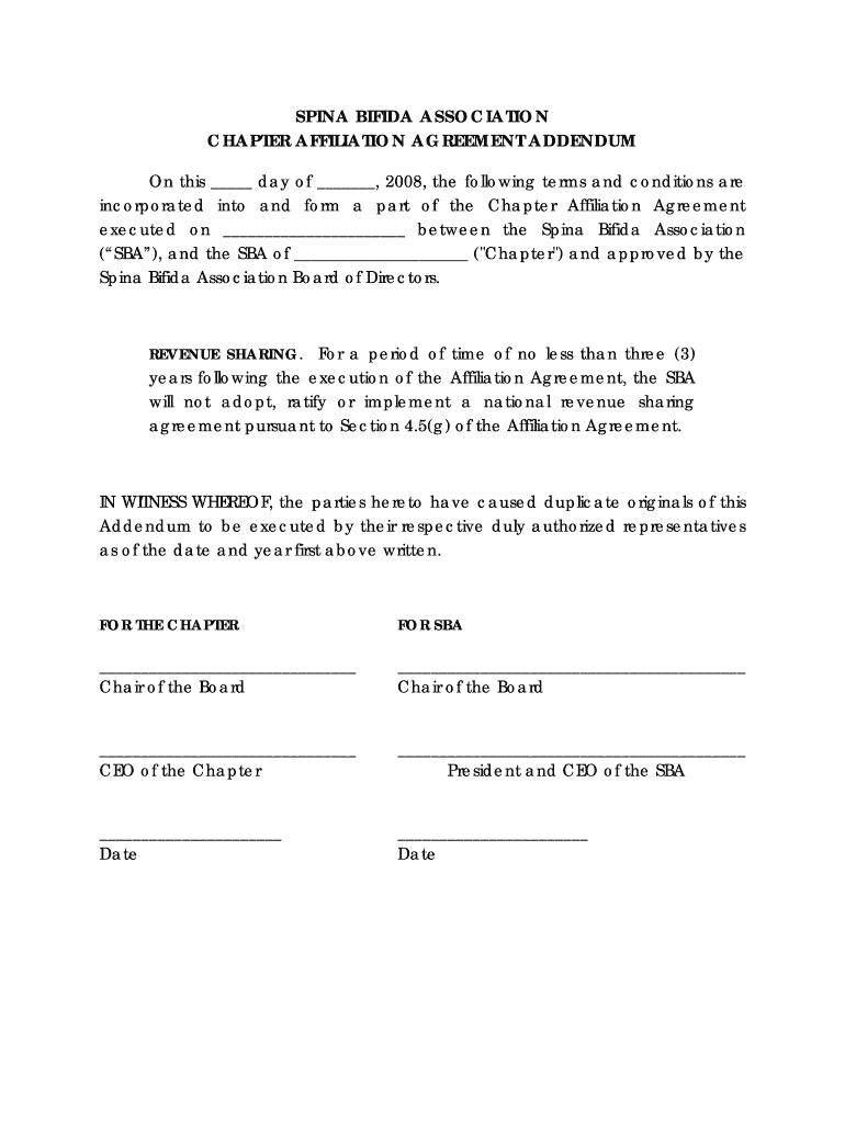 Fillable Online SBA Chapter Affiliation Agreement - Spina Bifida ...